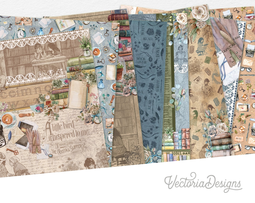 Book Lover Paper Pack, Printable Paper Pack, Digital Paper Pack ...