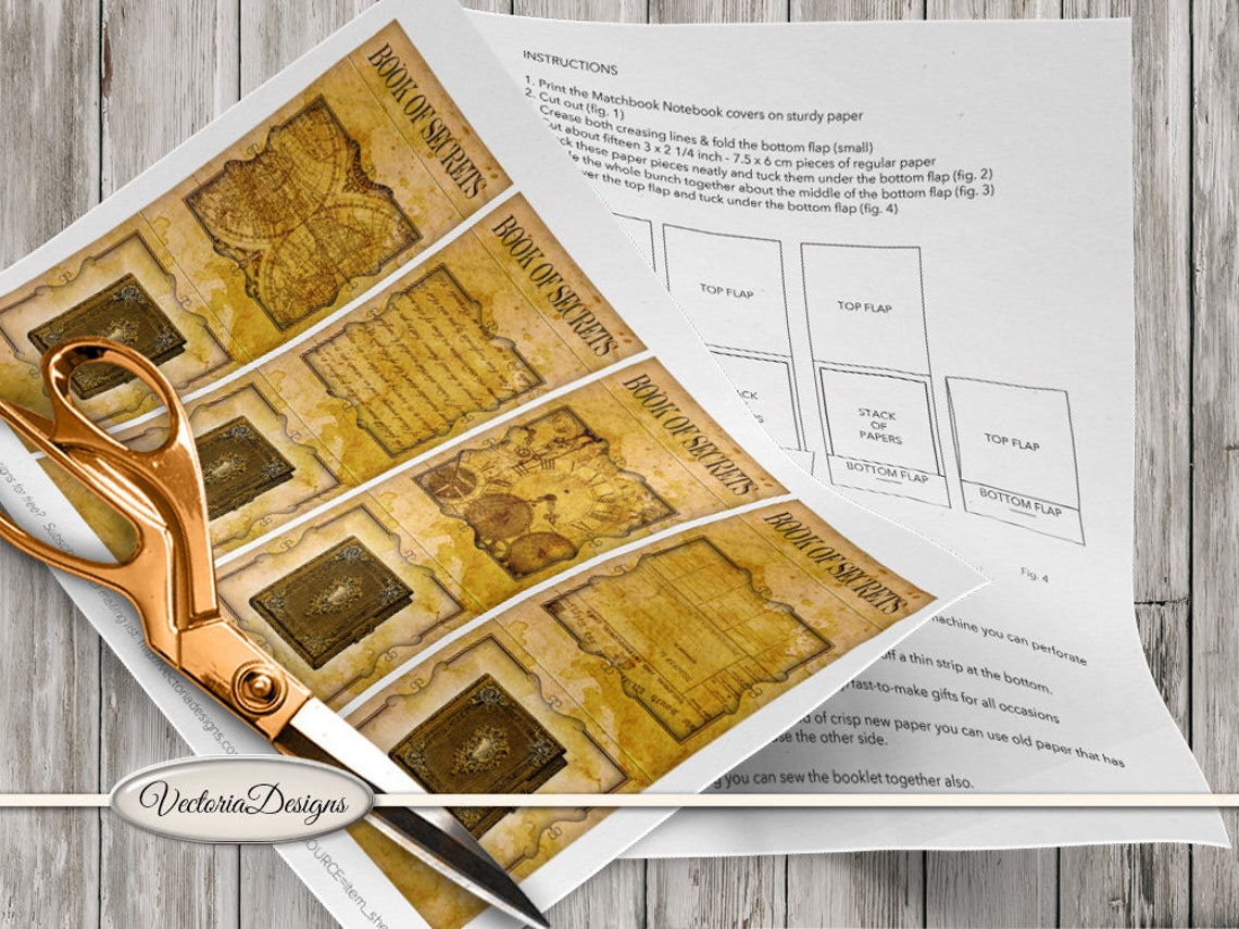 Book of Secrets Matchbook Notebook Cover DIY Printable Paper Craft ...