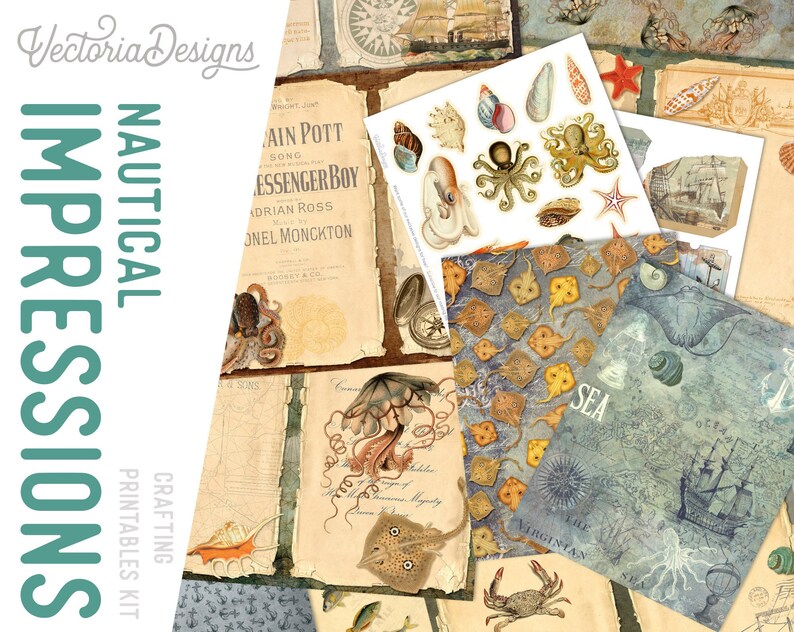 Nautical Impressions Crafting Printables Kit, Printable Journal Kit ...
