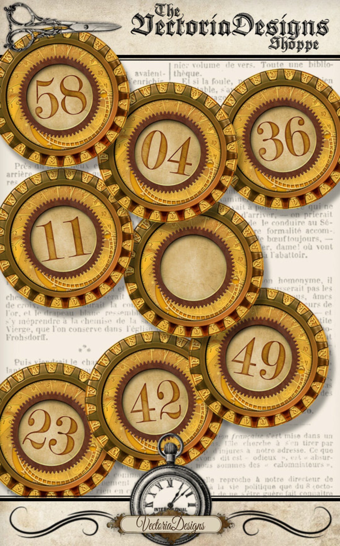 Steampunk Number Circles Printable 2 Inch Diameter Digital Download ...