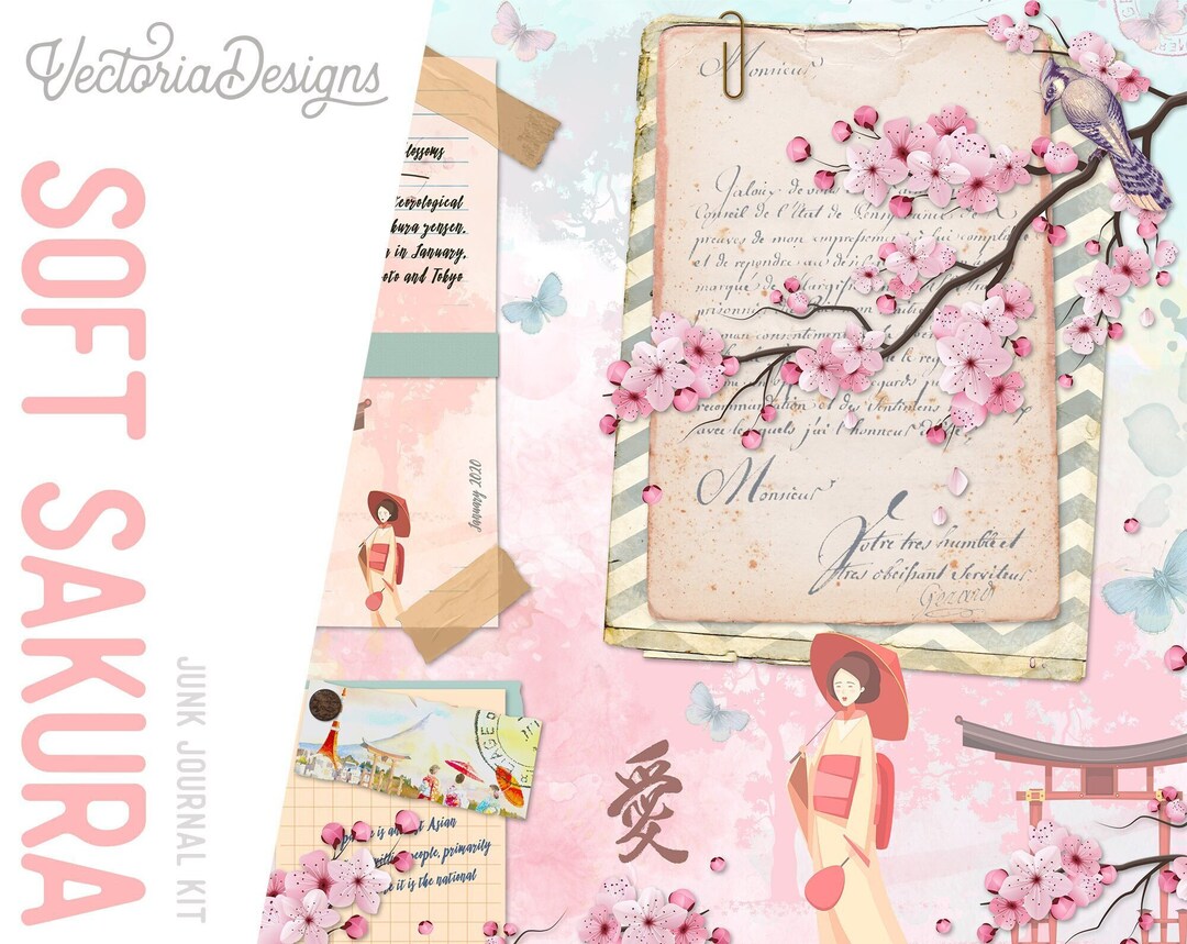 Soft Sakura Junk Journal Kit, Cherry Blossom Journal Kit, Japanese ...