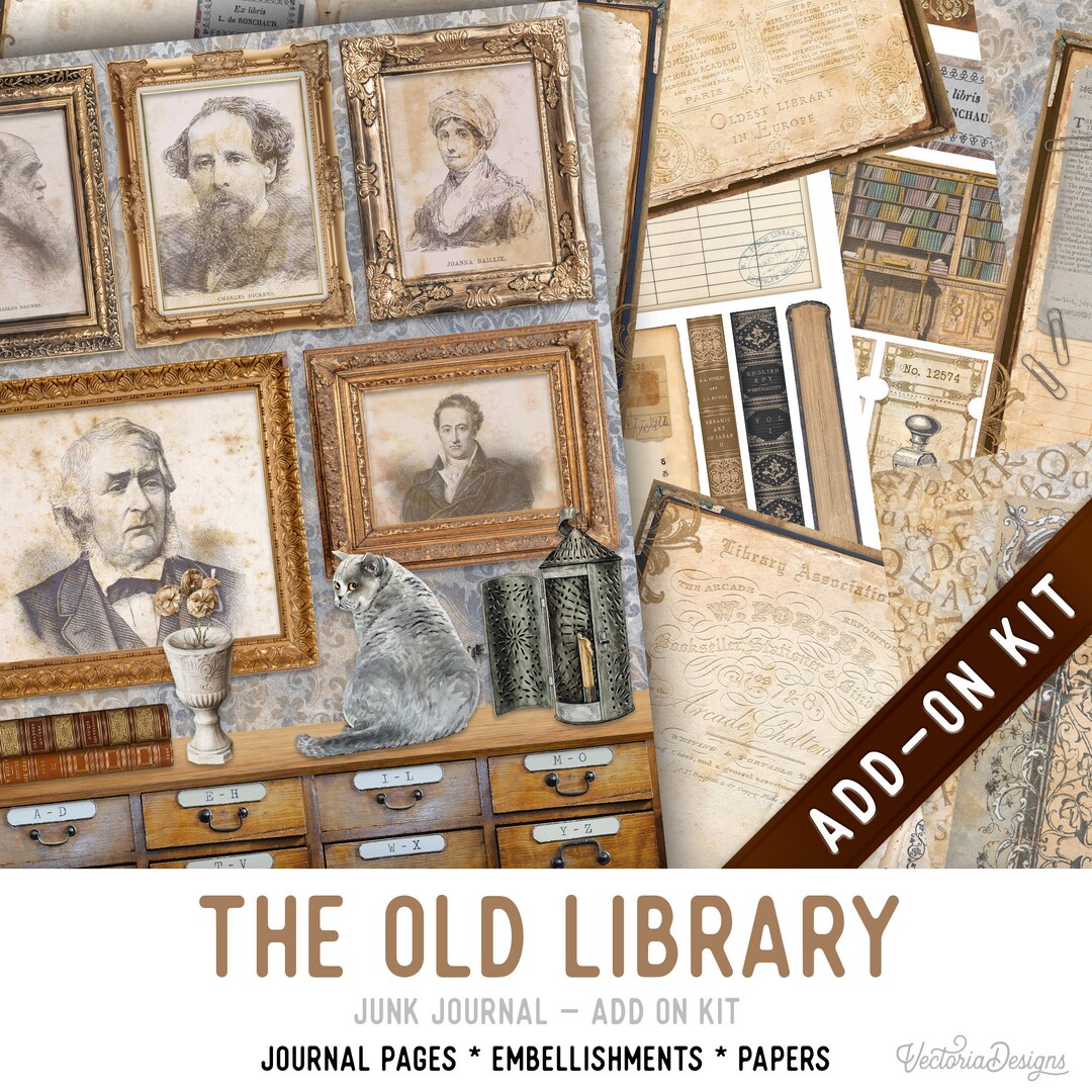 The Old Library Junk Journal Kit ADD-ON, Printable Junk Journal Pages ...