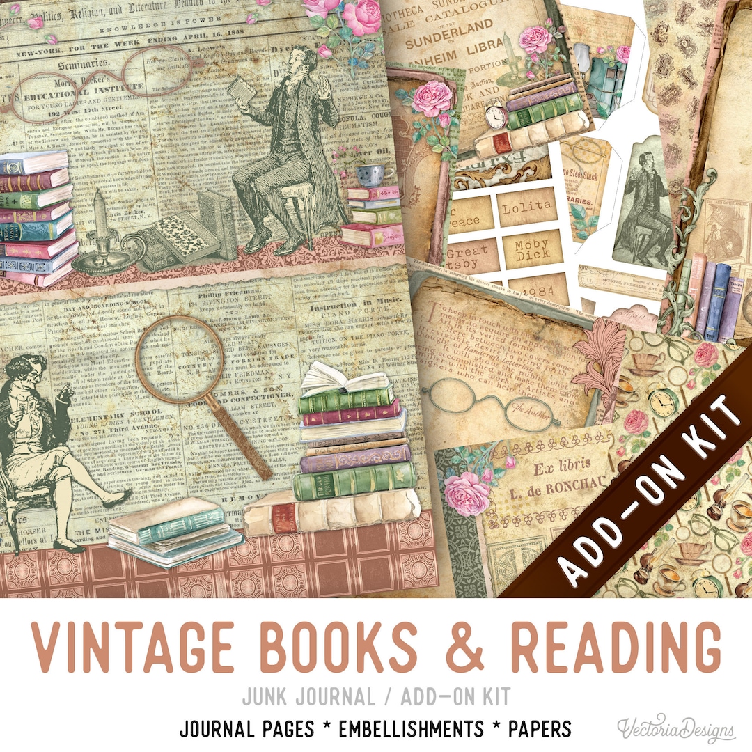 Vintage Books & Reading Junk Journal Kit ADD-ON, Printable Junk Journal ...
