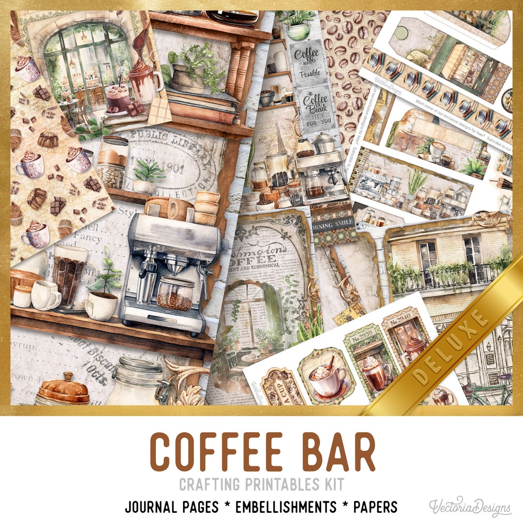 Coffee Bar Junk Journal Kit DELUXE, Coffee Crafting Printables Kit ...