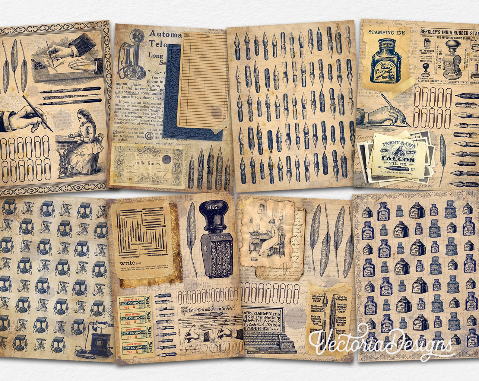 Vintage Office Paper Pack, Printable Paper Pack, Office Stationery ...