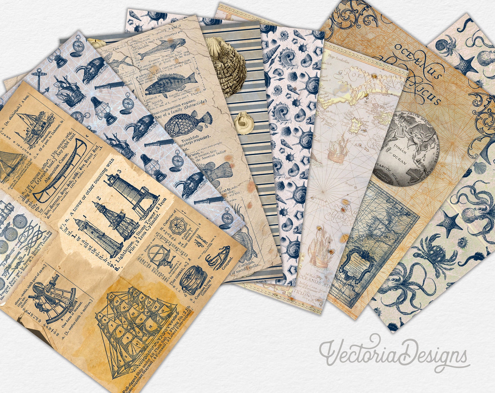 Nautical Paper Pack Printable Paper Pack Digital Sea Paper - Etsy