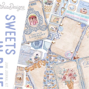 Sweets in Blue Junk Journal Kit, Dessert Embellishments, Junk Journal ...