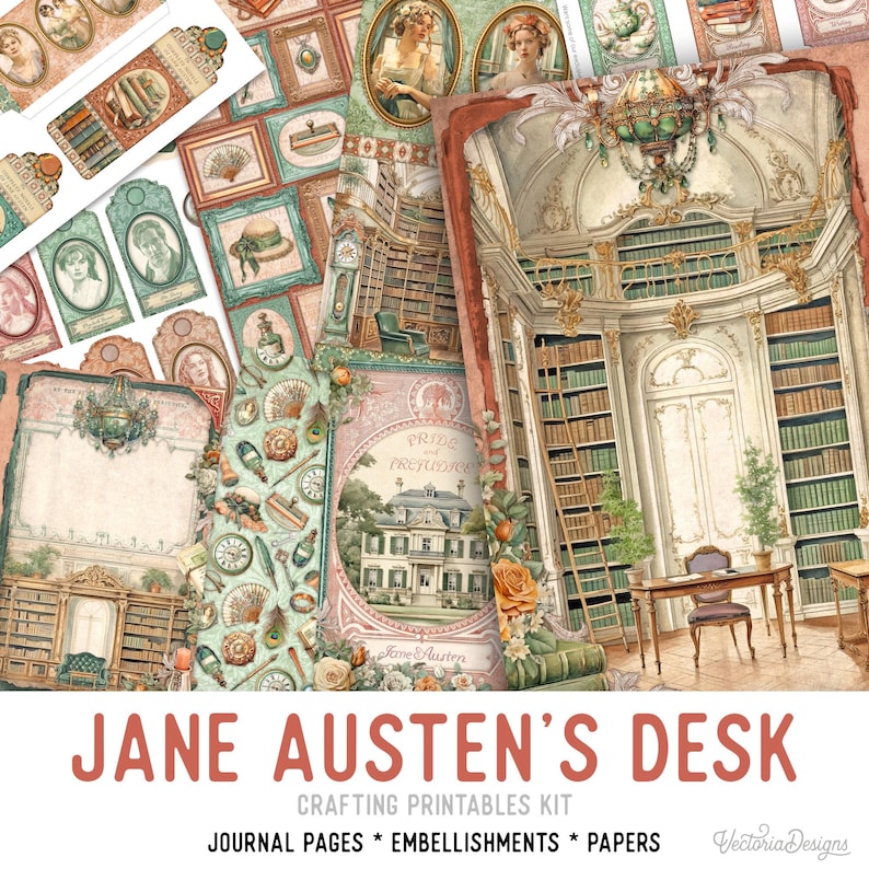 Jane Austen Large Junk Journal Kit, Jane Austen Crafting Printables ...