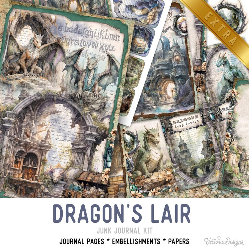 Gothic Dragons DELUXE Junk Journal Kit, Dragon Crafting Printables ...