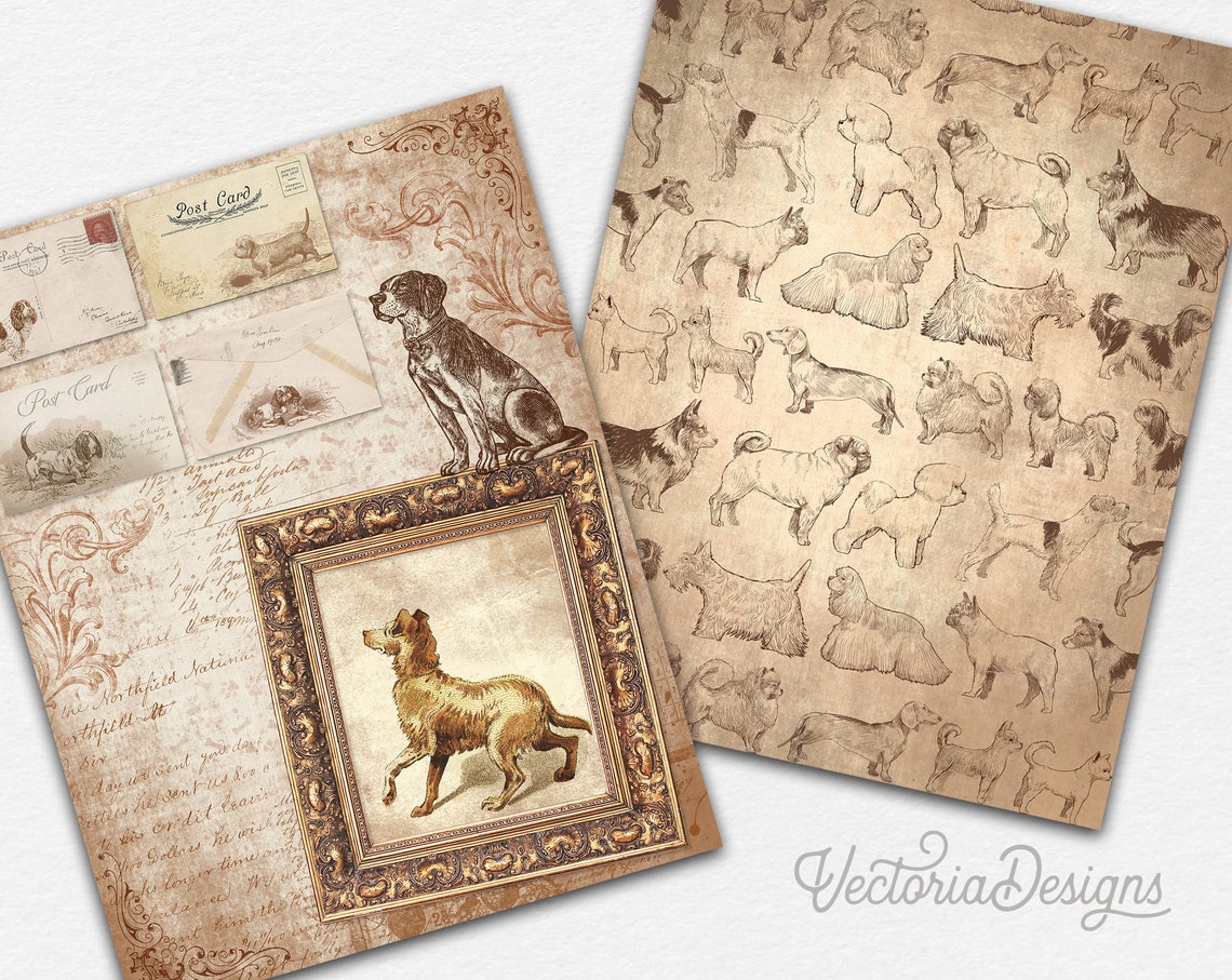 Vintage Dogs Paper Pack Puppies Paper Pack Decorative Paper - Etsy