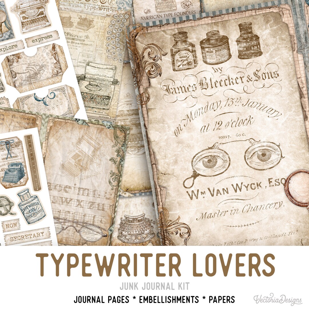 Typewriter Junk Journal Kit, Printable Junk Journal Kit Typewriter ...
