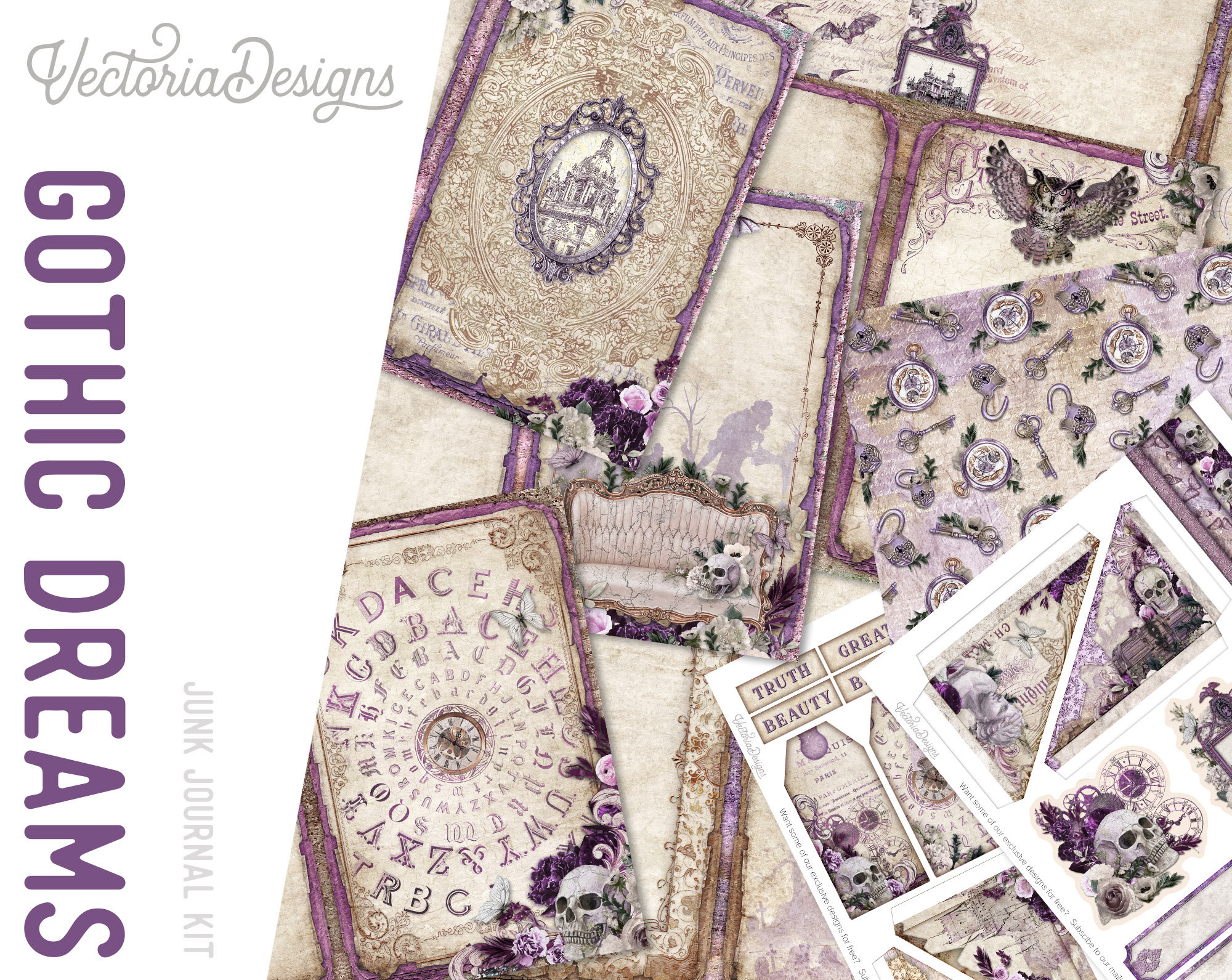 Gothic Junk journal Kit Gothic Embellishments Gothic Paper Printable ...