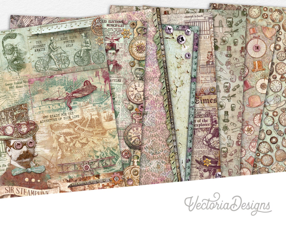 Sir Steampunk Paper Pack Steampunk Paper Pack Digital Paper - Etsy