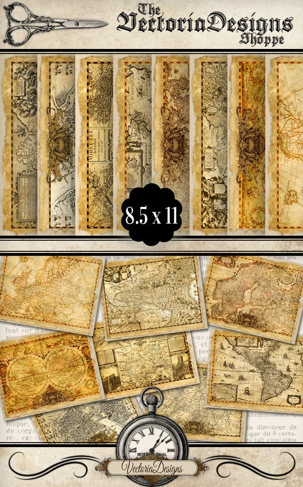 Antique Map Paper Pack, Digital Paper Pack, Decorative Paper, Map ...