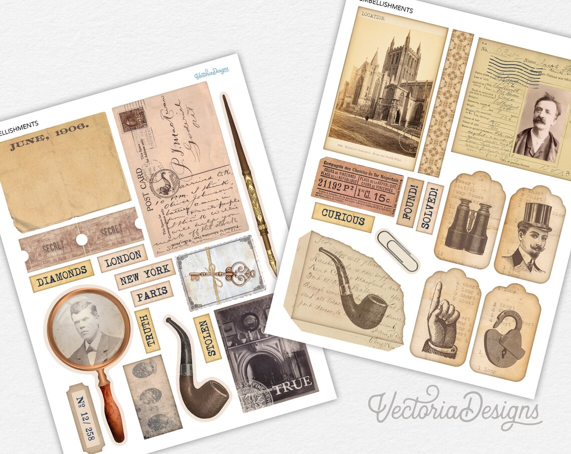 Old School Detective Paper Pack Journaling Embellishments - Etsy