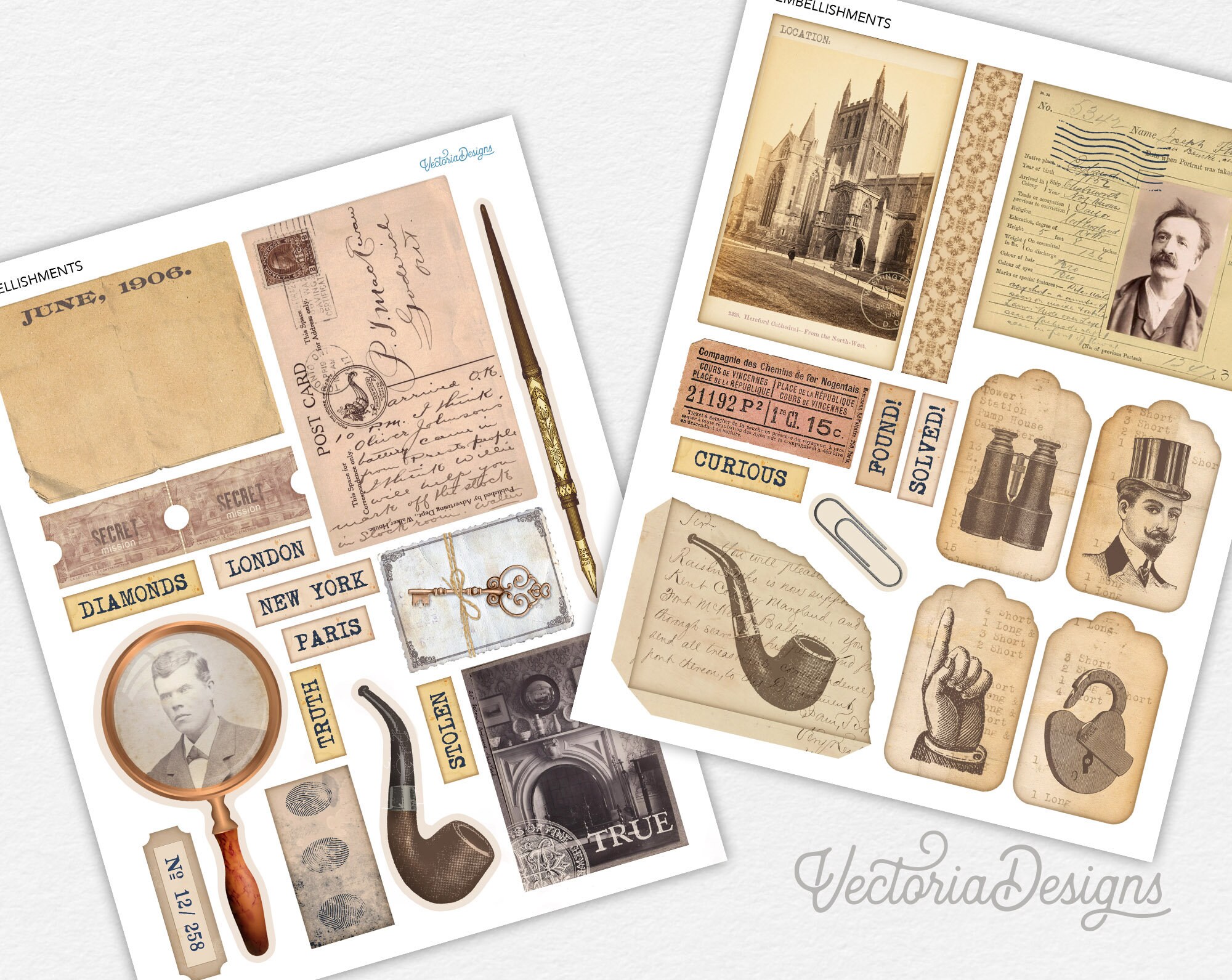 Old School Detective Paper Pack Journaling Embellishments - Etsy