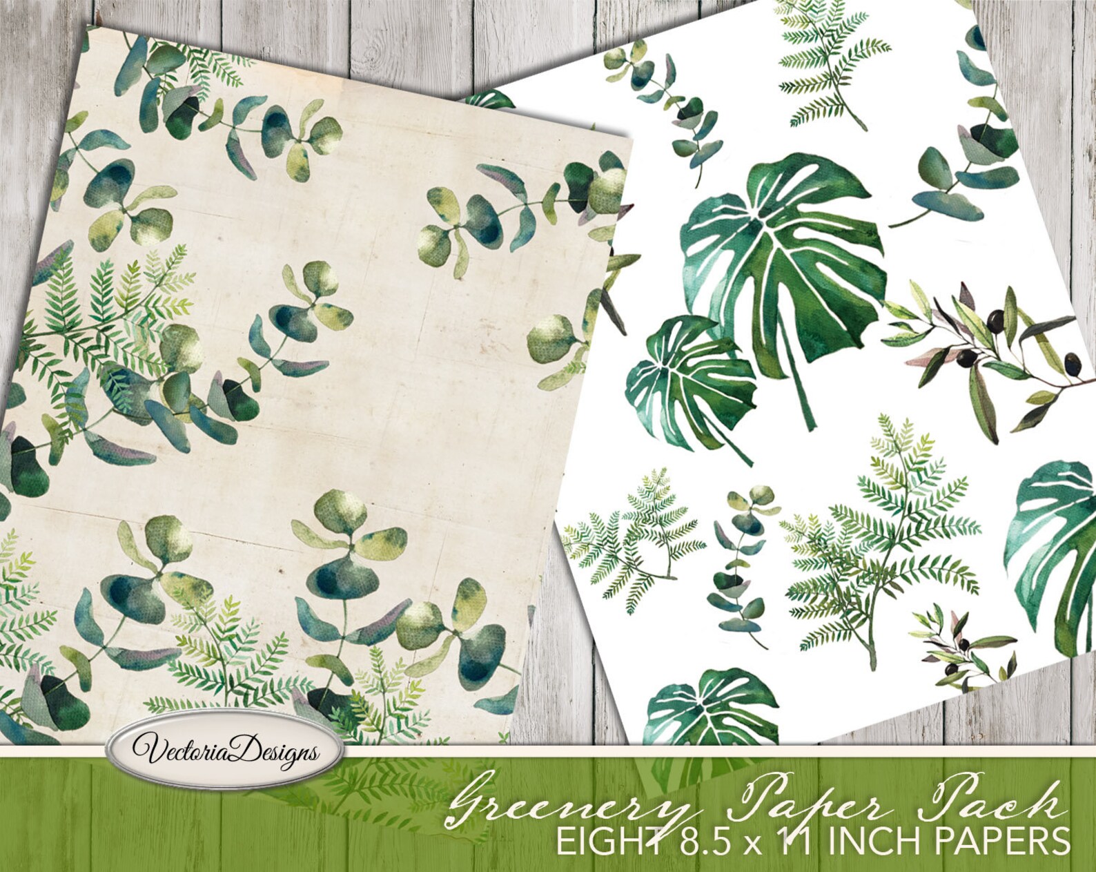 Greenery Paper Pack 8.5 X 11 Inch Paper Printable Scrapbooking - Etsy ...