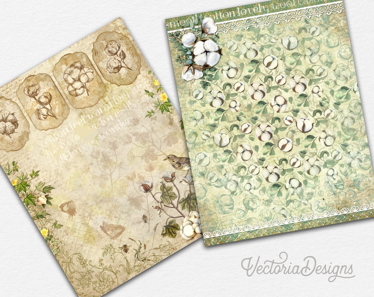 Printable Cute Cotton Paper, Junk Journal Pages, DIY Crafting, Digital ...