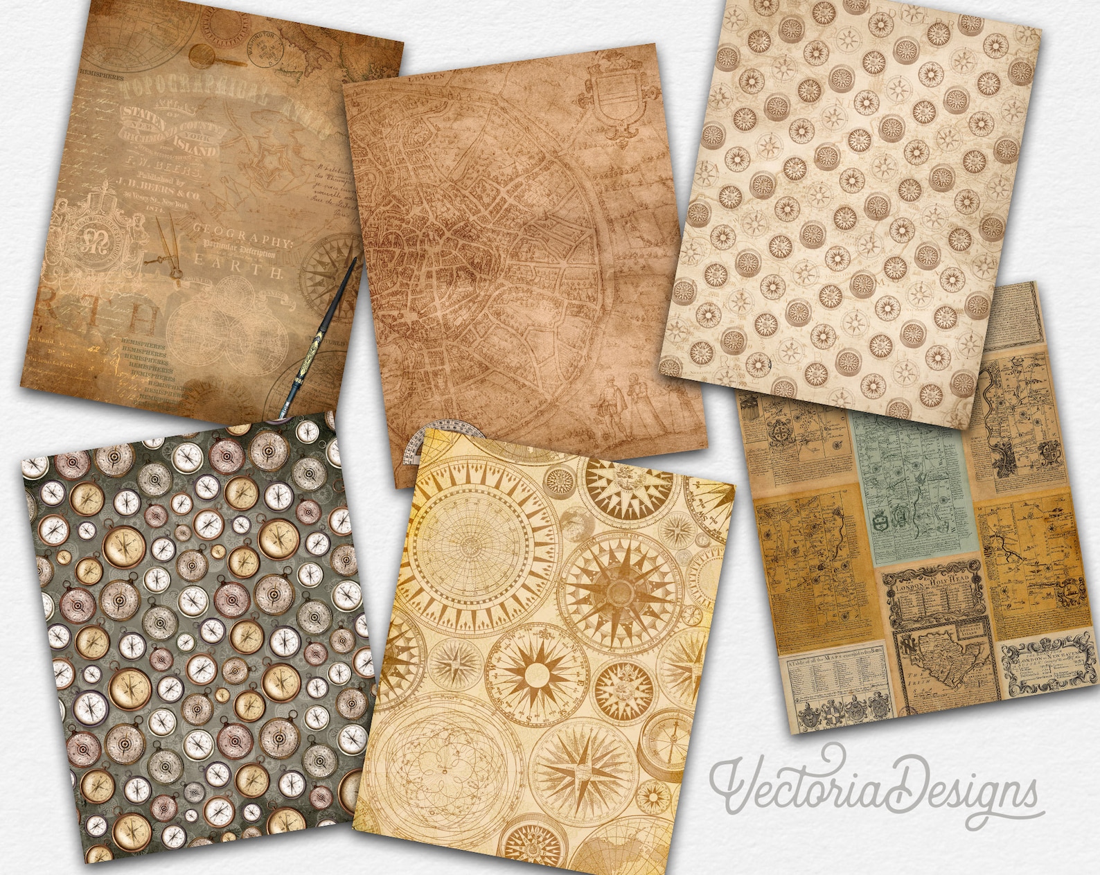 Cartographers Journal Paper Digital Scrapbook Paper Pack | Etsy