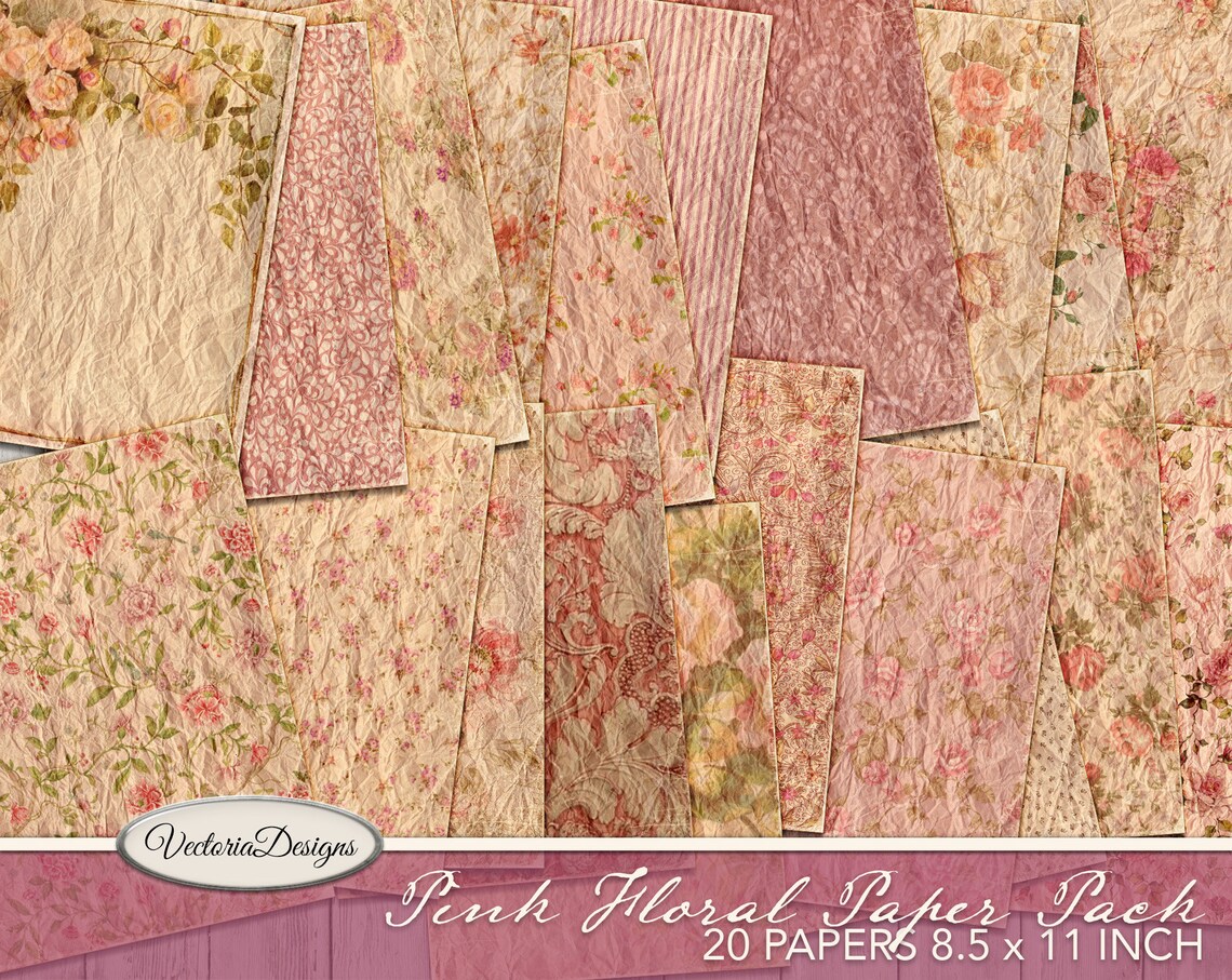 Pink Floral Paper Pack Printable 8.5 X 11 Inch Floral Shabby | Etsy
