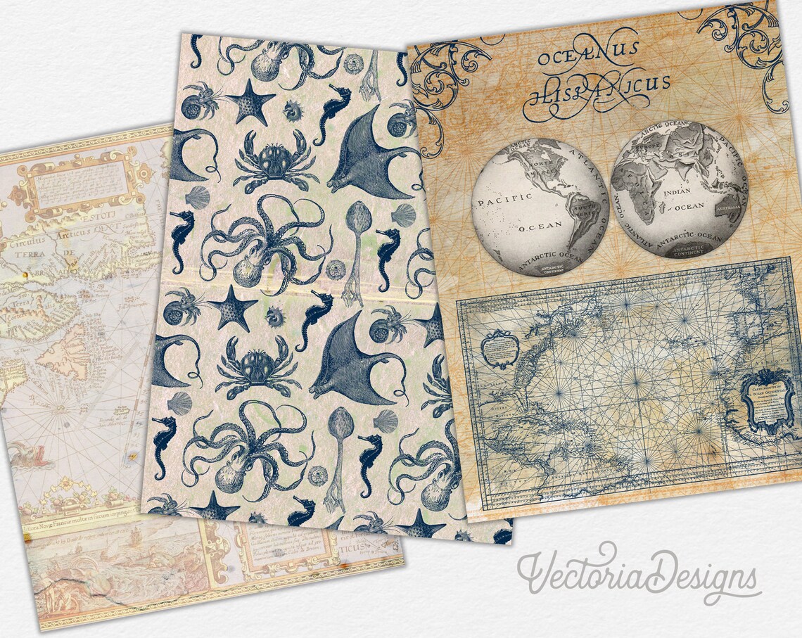 Nautical Paper Pack Printable Paper Pack Digital Sea Paper - Etsy