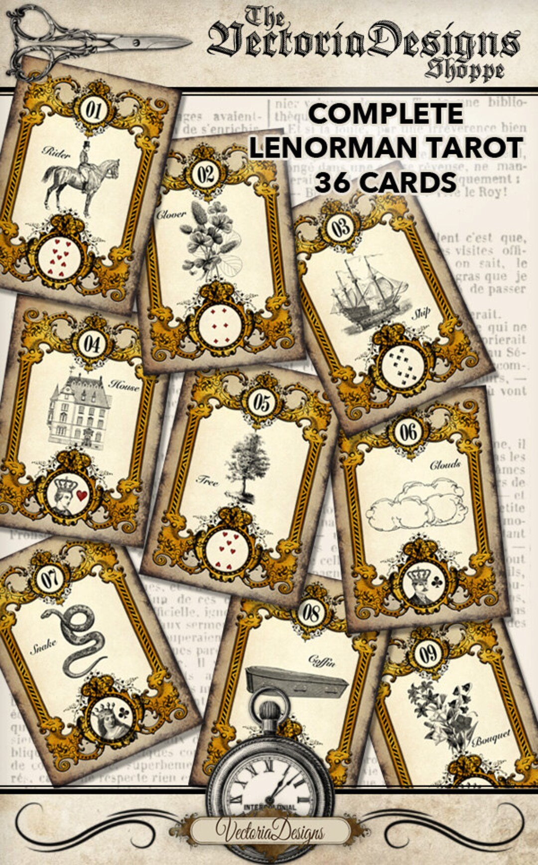 Lenormand Cards, Tarot Cards, Printable Tarot Set, Digital Tarot Deck ...