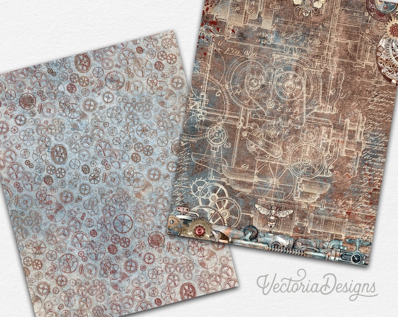 Rusty Steampunk Cogs Paper Pack Steampunk Paper Pack Digital - Etsy
