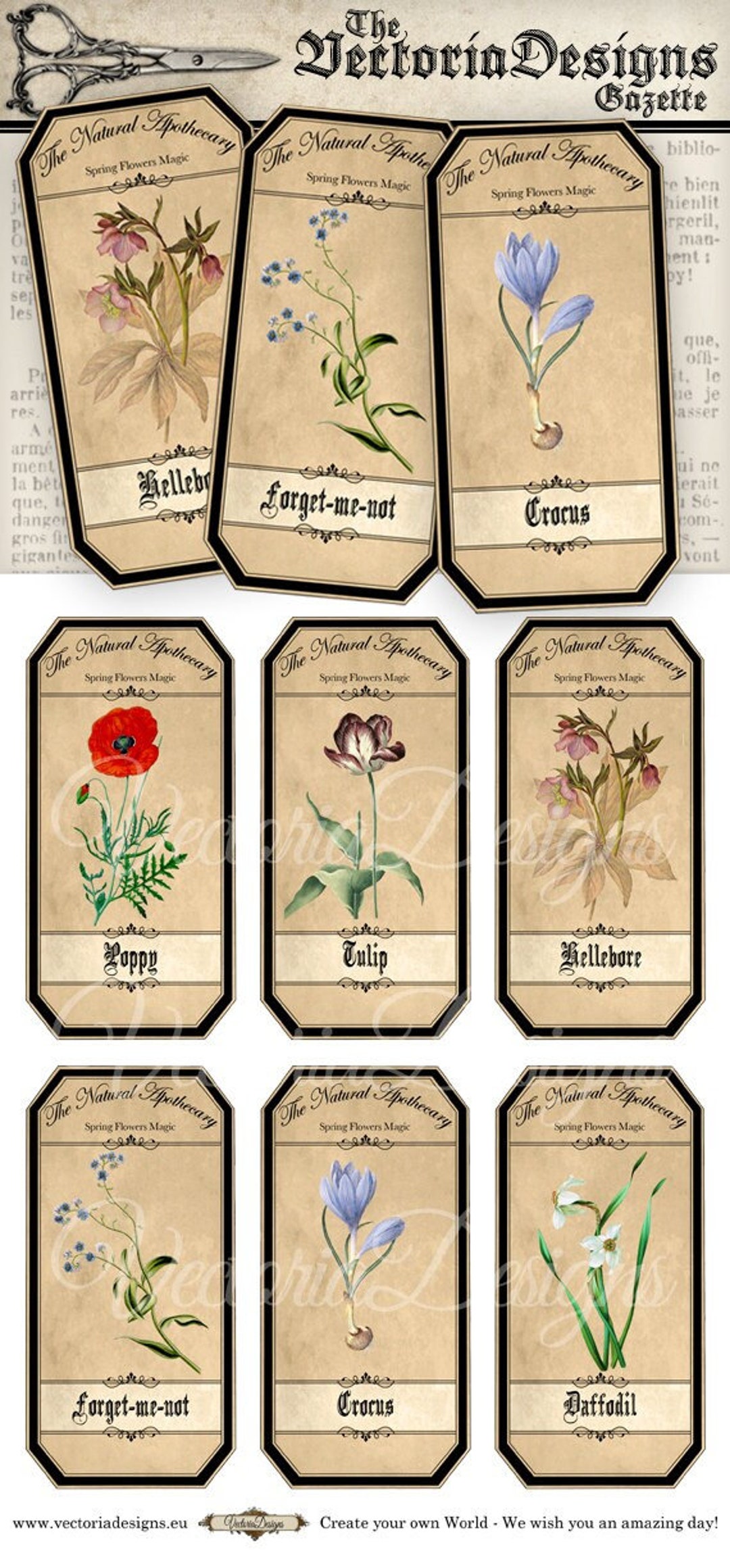 Spring Flowers Apothecary Labels 4.5 X 2.23 Inch Jar Labels Tags ...