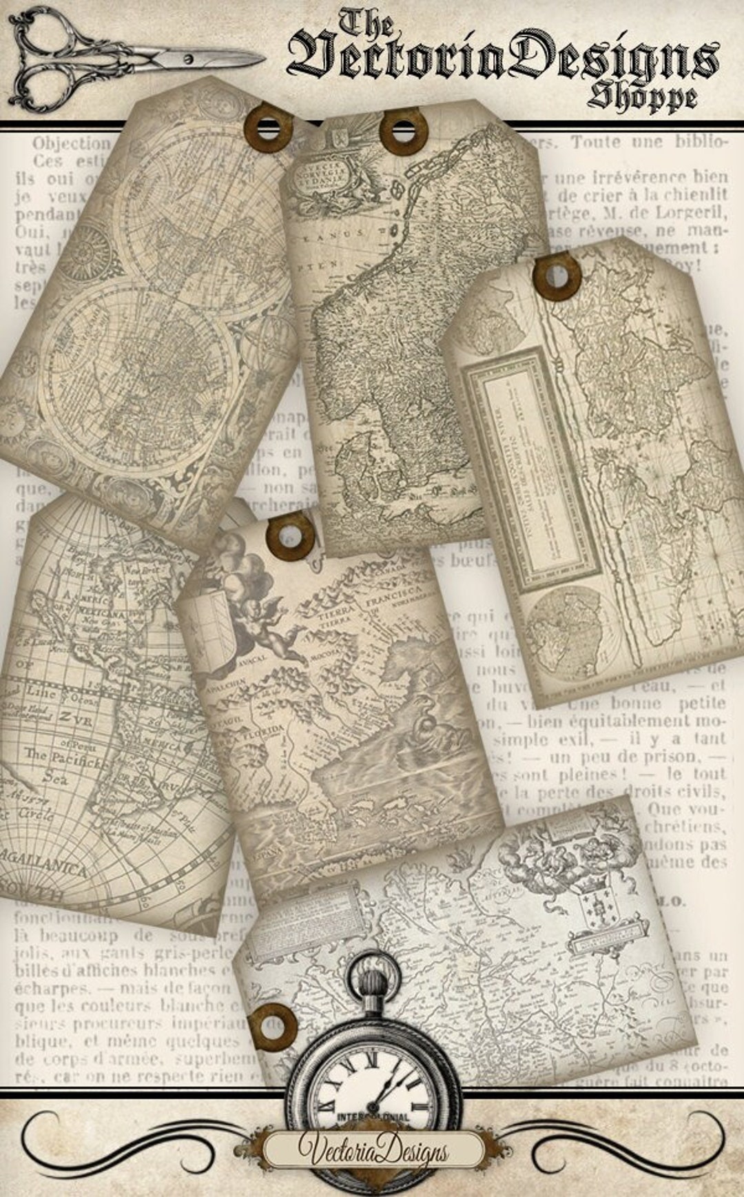 Vintage Maps Tags Instant Download Printable Gift Tags Digital Collage ...