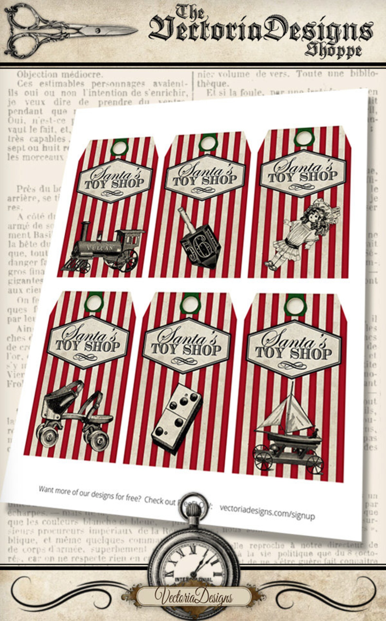 Santa Toy Shop Printable Christmas Cards in Vintage Style. - Etsy