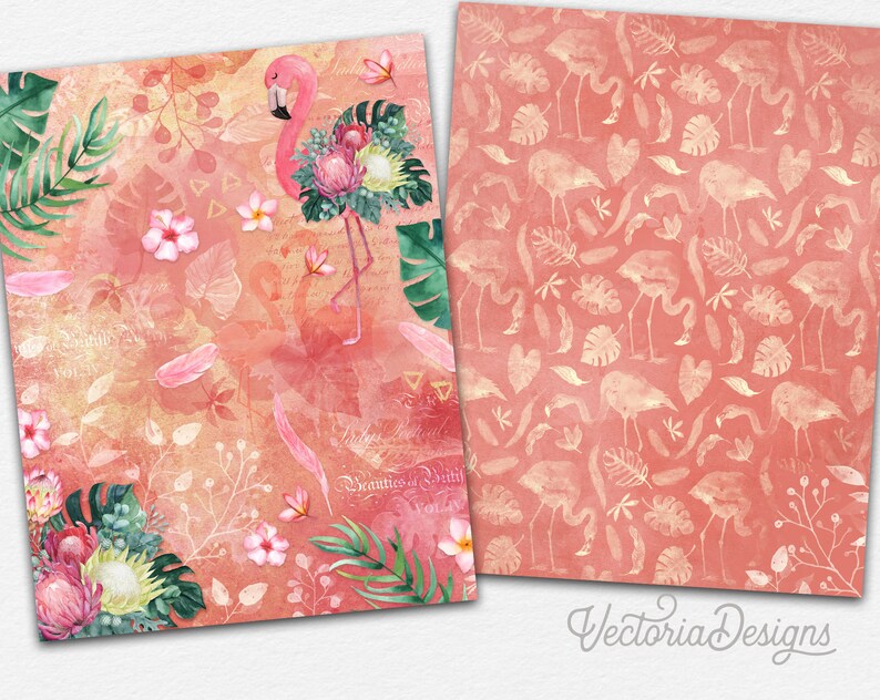 Flamingo Paper Pack Printable Paper Pack Exotic Paper Pack - Etsy