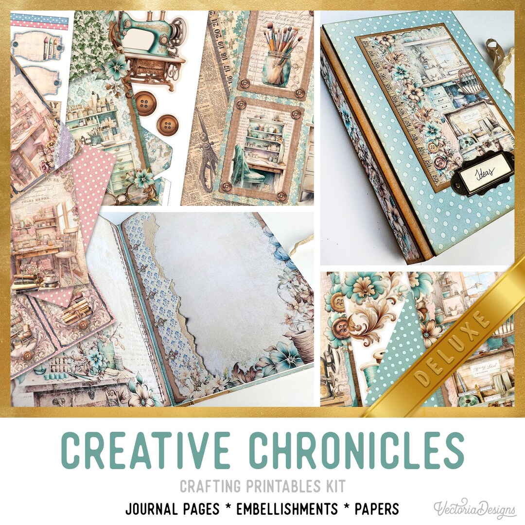 Creative Chronicles Junk Journal Kit DELUXE, Crafting Printables Kit Craft Embellishments ...