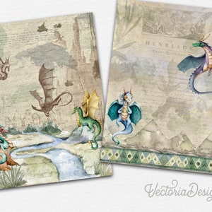 Cute Dragons Paper Pack, Dragon Papers, Printable Dragon Paper, Junk ...