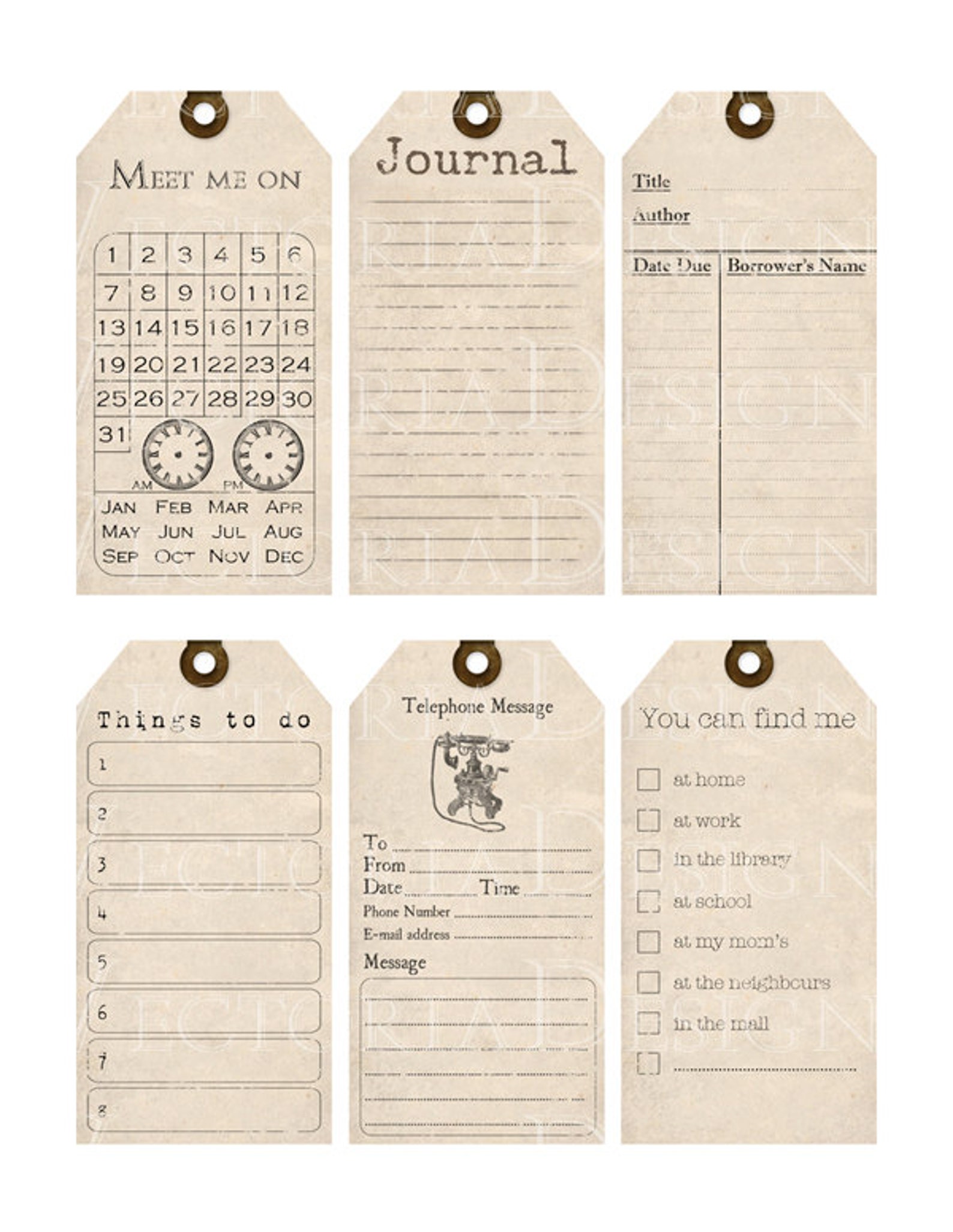 Organizing Printable Journal Tags Journaling Shabby Elegant - Etsy