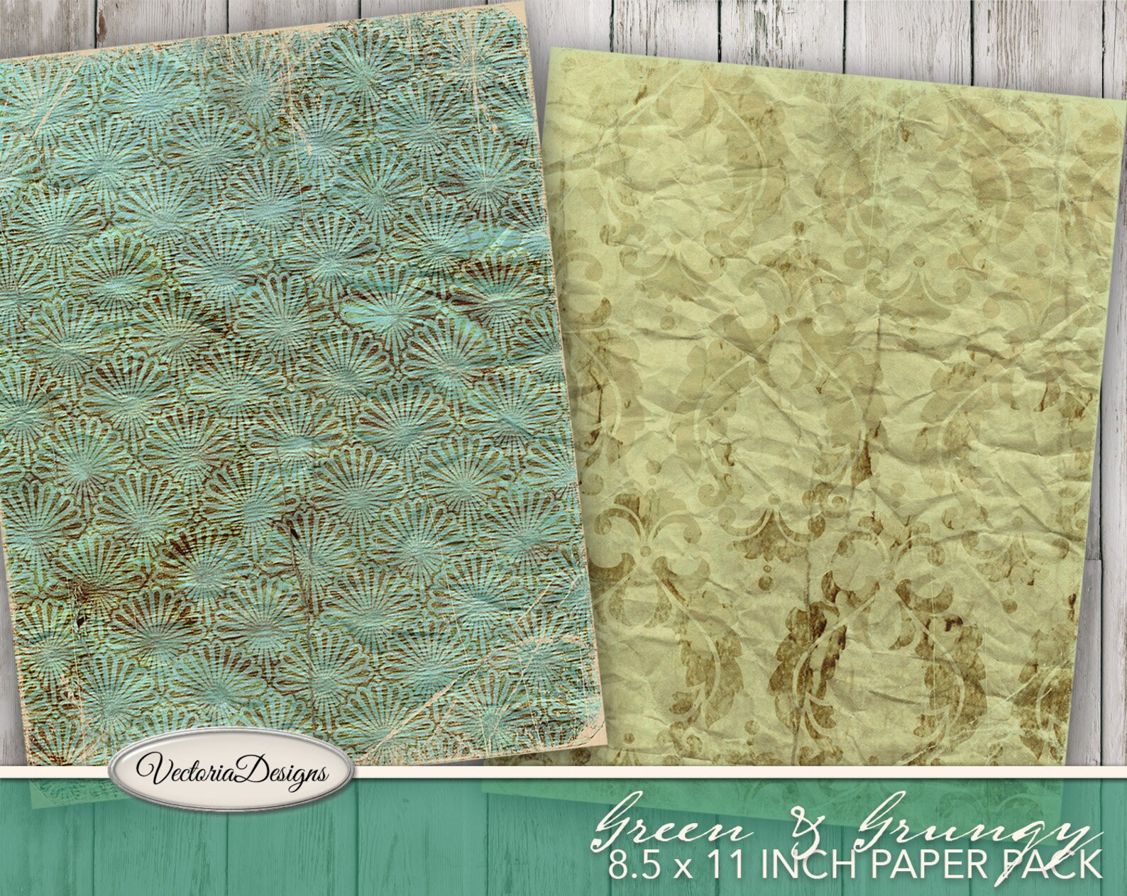 Green Grunge Paper Pack Printable 8.5 X 11 Inch Vintage Junk - Etsy
