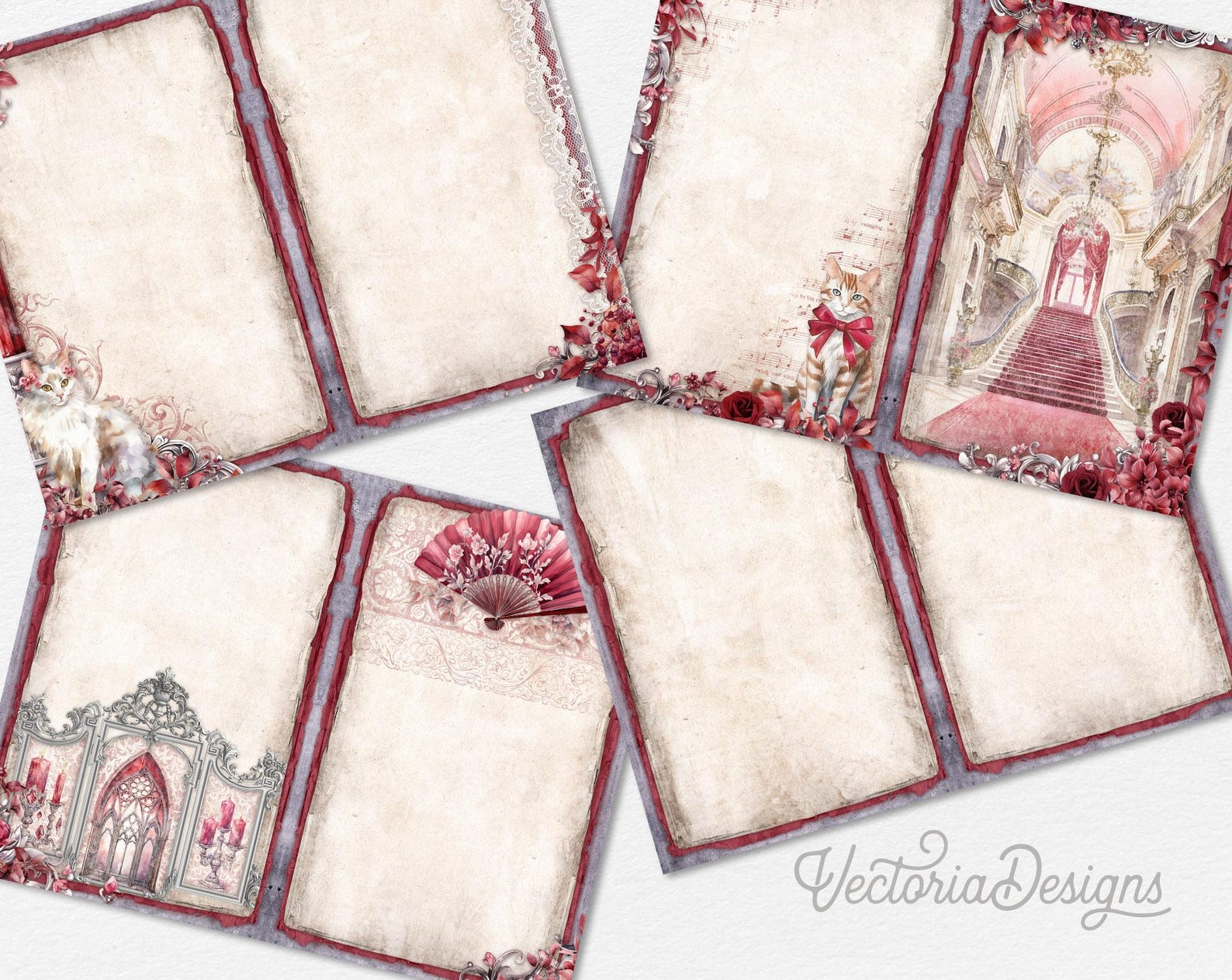 Deep Red & Silver Junk Journal Kit, Red Silver Junk Journal Kit Silver ...