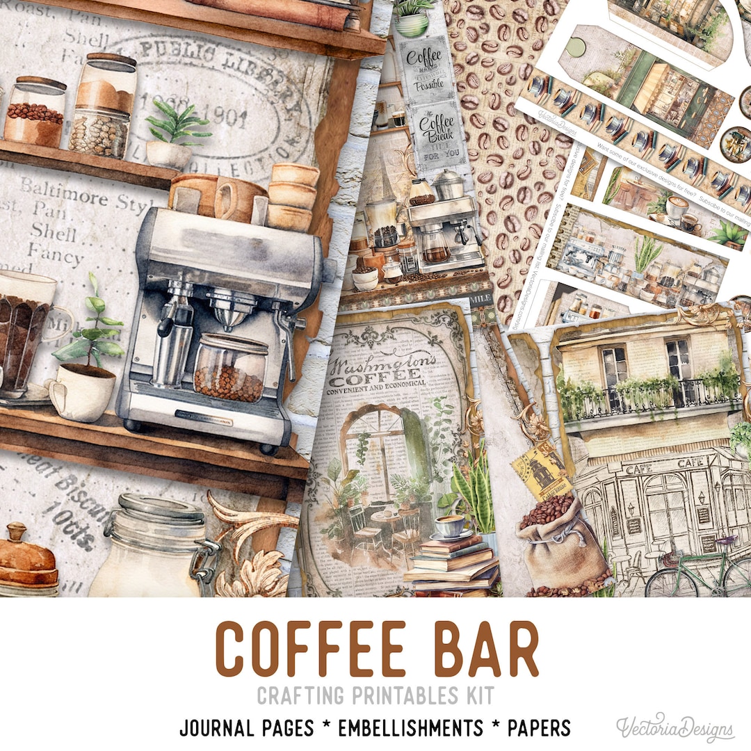 Coffee Bar Junk Journal Kit, Coffee Crafting Printables Kit Coffee ...