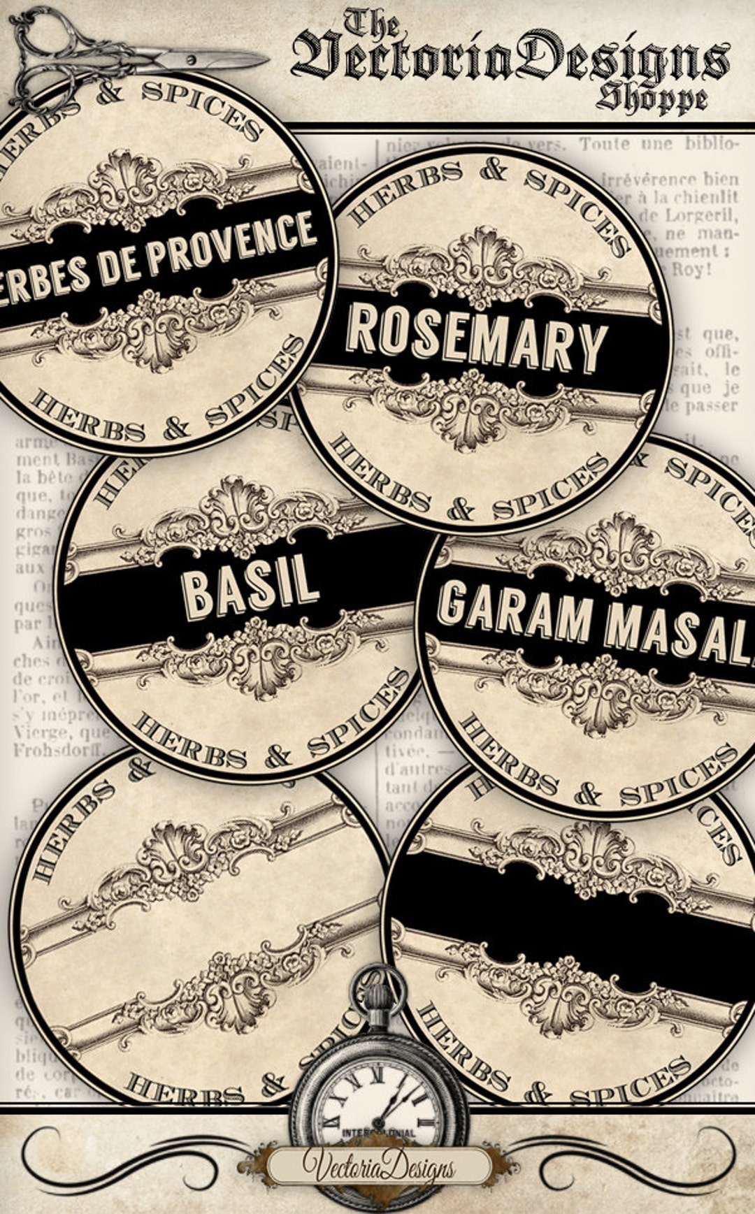 Spice Labels Printable Herb Labels Round Kitchen Organizing Crafting ...