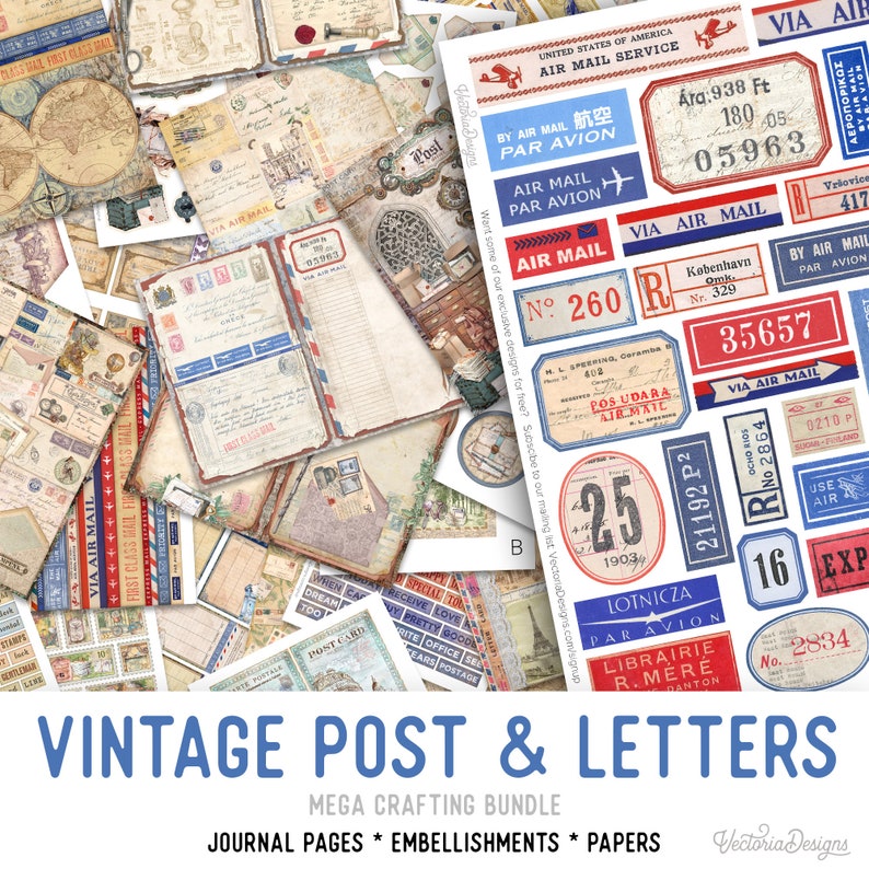 Vintage Post & Letters MEGA Crafting Bundle, Postage Printables ...