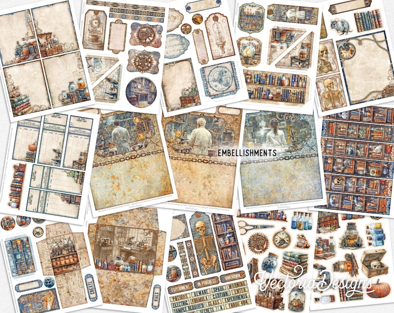 Mad Scientist Junk Journal Kit DELUXE, Halloween Crafting Printables ...