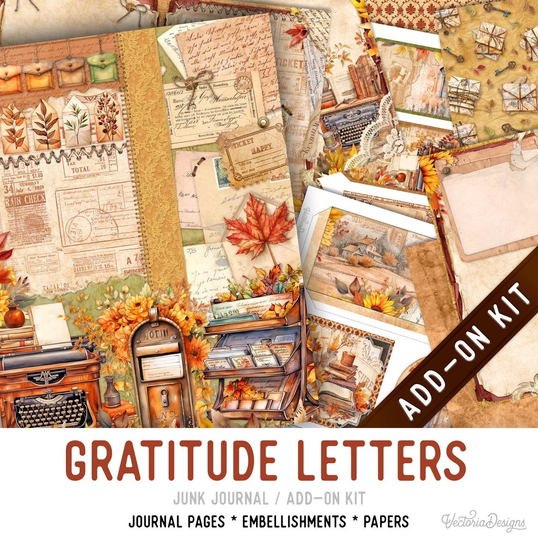 Gratitude Letters Junk Journal Kit ADD-ON, Printable Junk Journal Pages ...