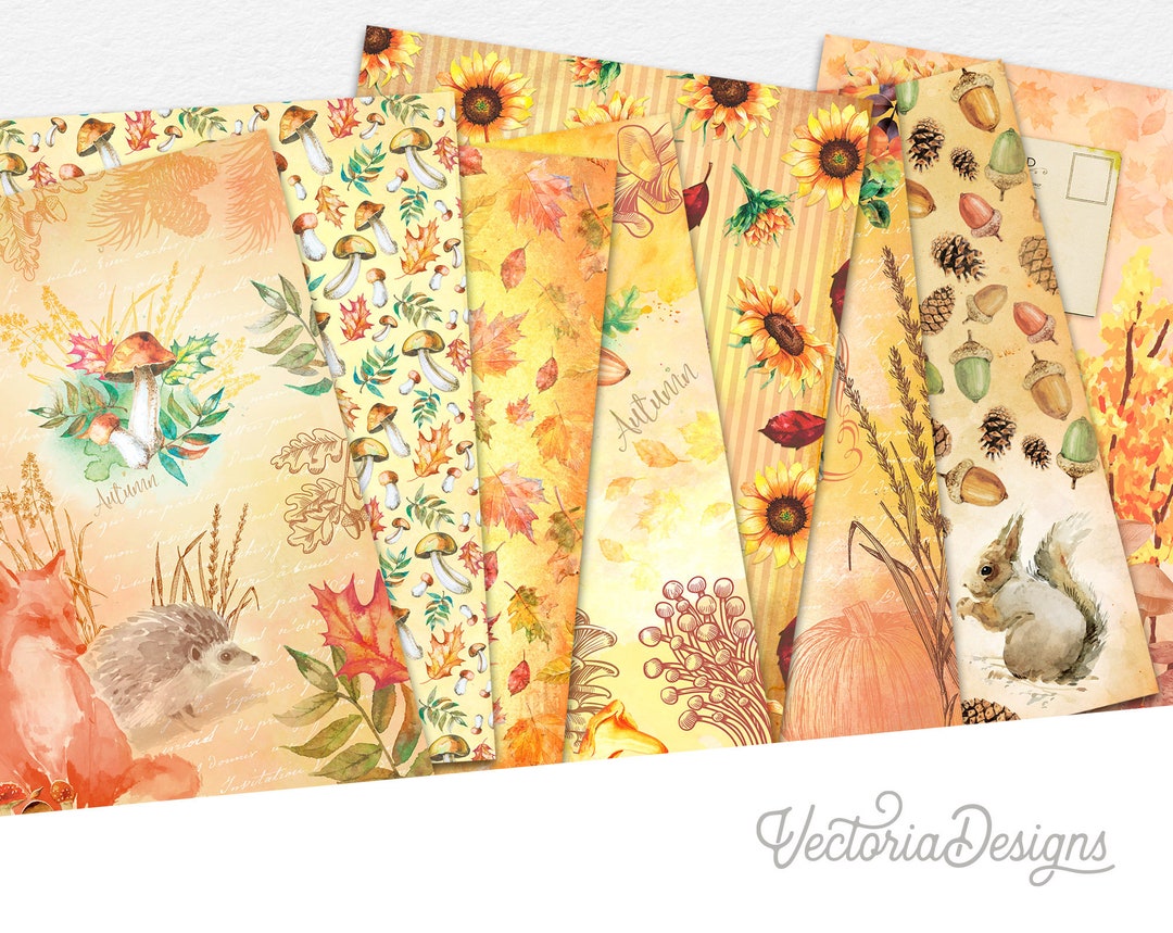Watercolor Autumn Paper Pack, Fall Paper Pack, Fall Decoration ...