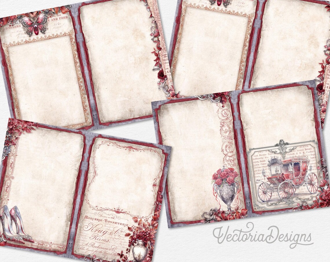 Deep Red & Silver Junk Journal Kit, Red Silver Junk Journal Kit Silver ...