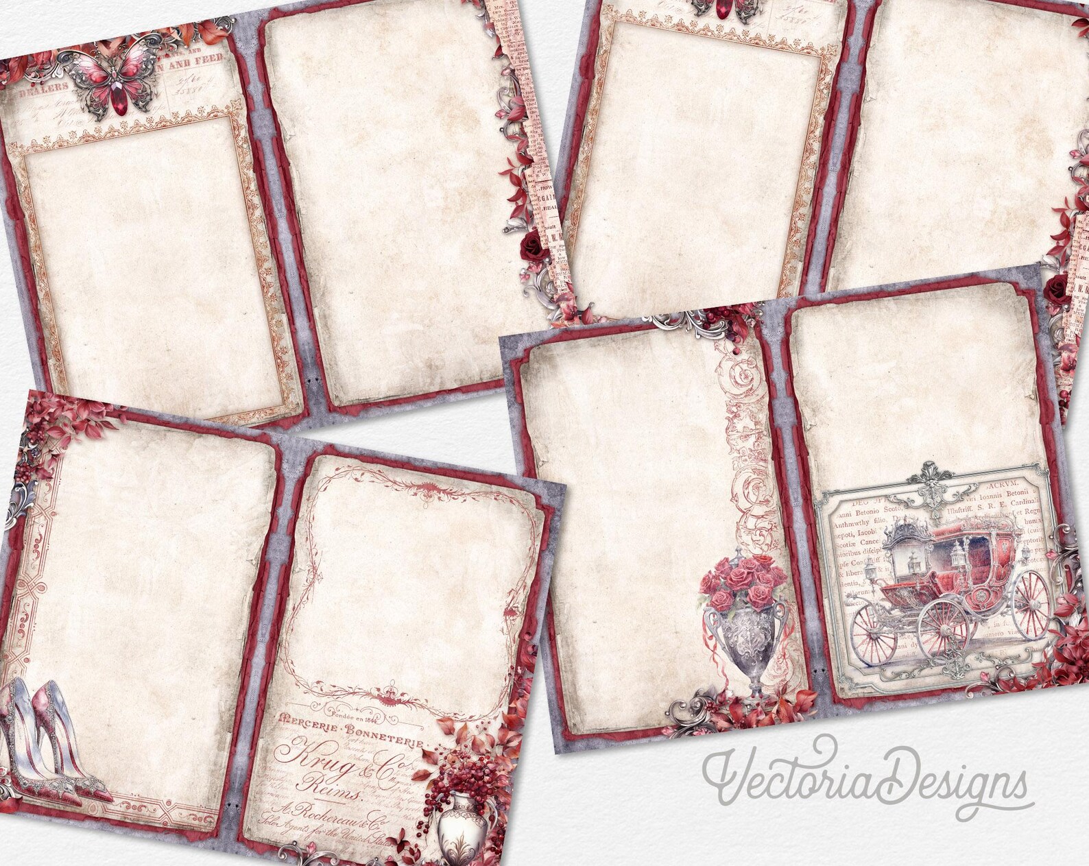 Deep Red & Silver Junk Journal Kit, Red Silver Junk Journal Kit Silver ...