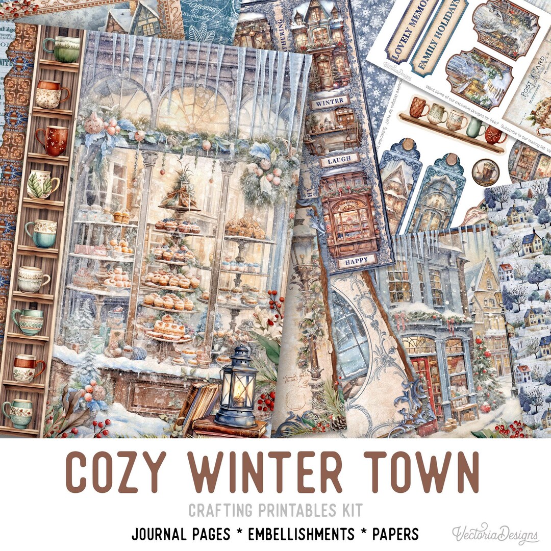 Cozy Winter Town Junk Journal Kit, Winter Crafting Printables Winter ...