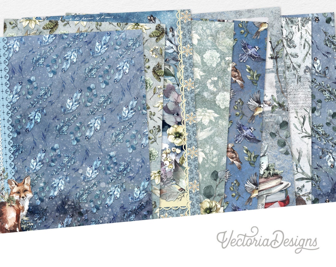 Winter Forest Digital Paper Pack, Printable Paper Crafting Supplies ...