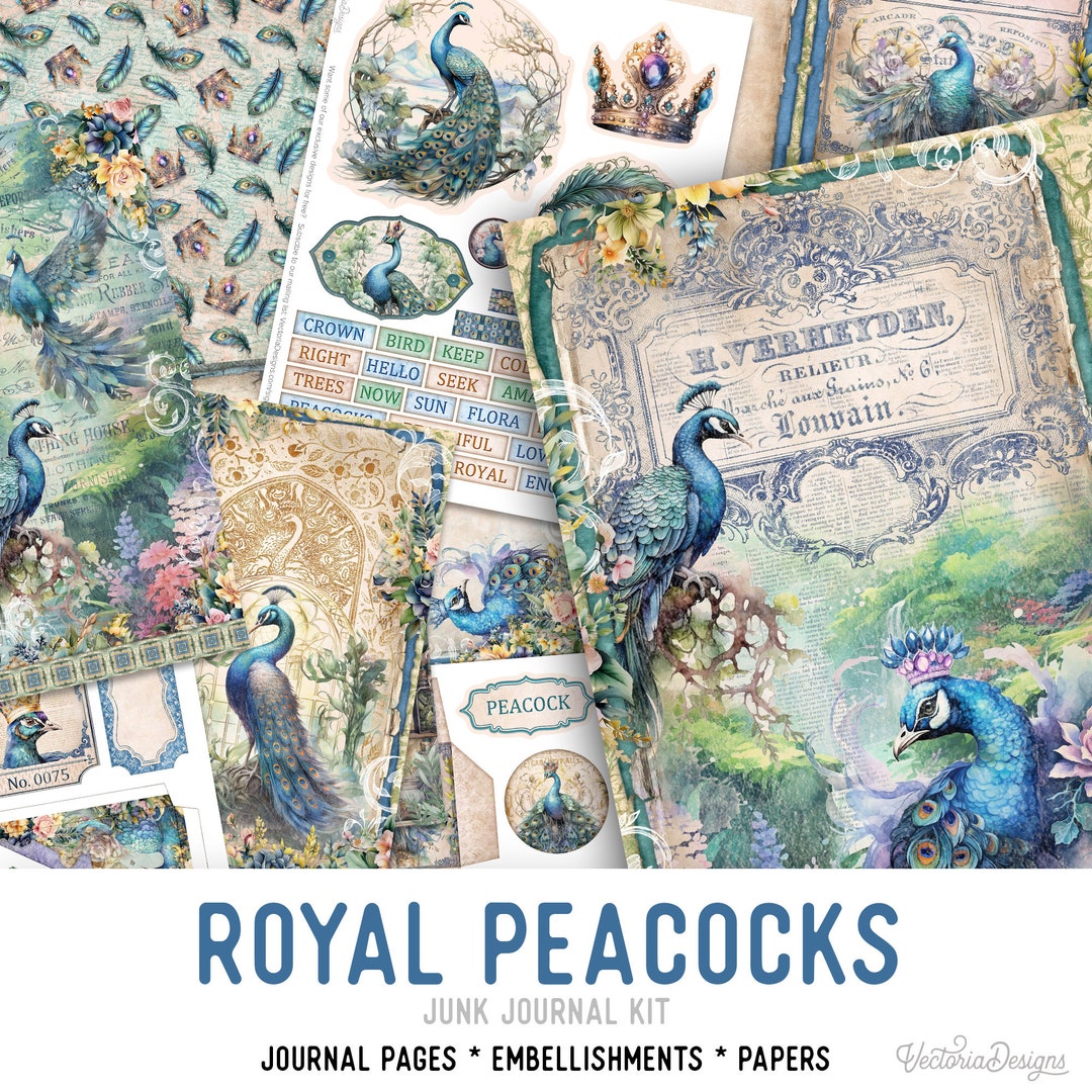 Royal Peacocks Junk Journal Kit, Peacocks Printable Junk Journal Kit ...
