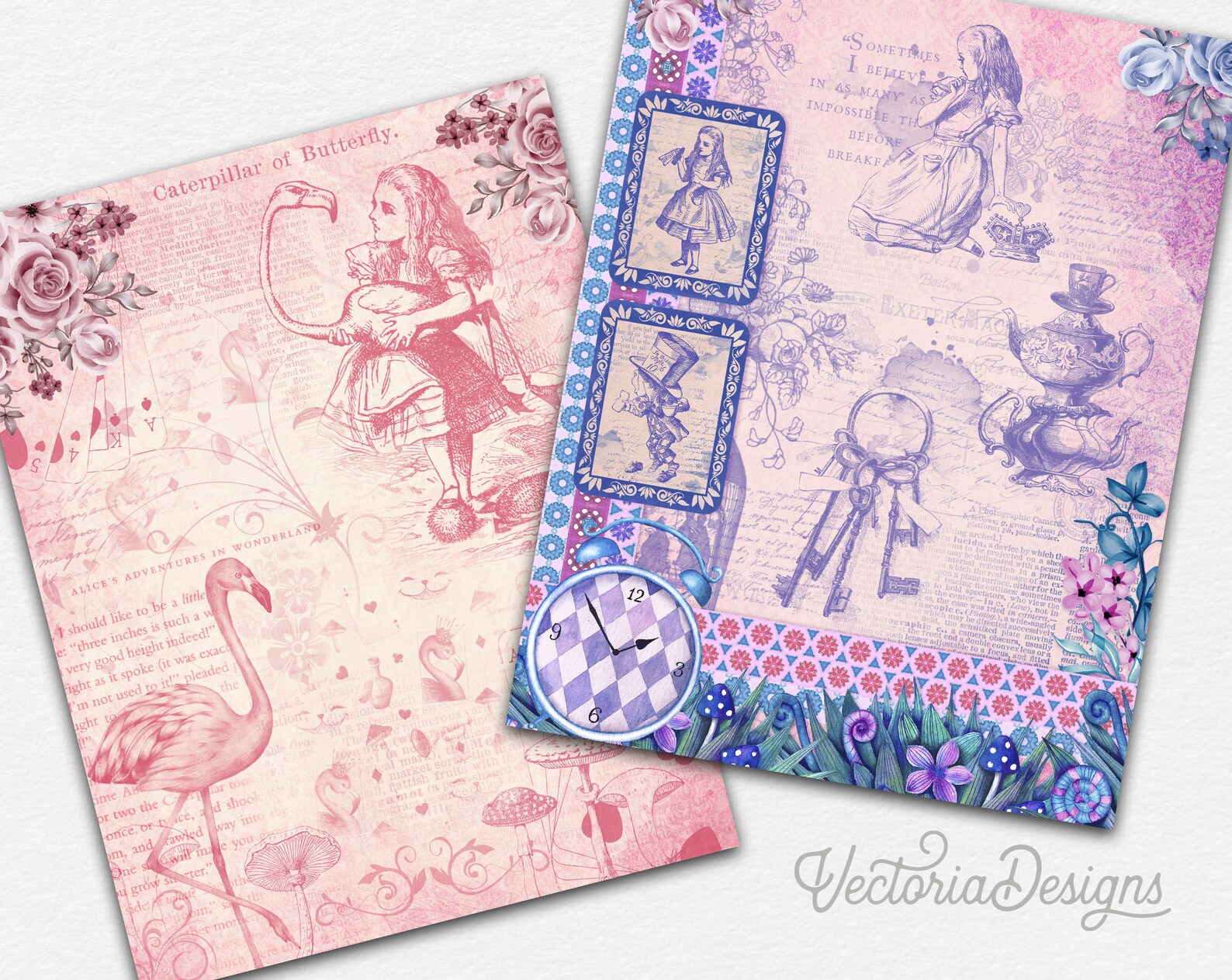 Alice in Wonderland Digital Paper Pack Alice Scrapbook Paper - Etsy