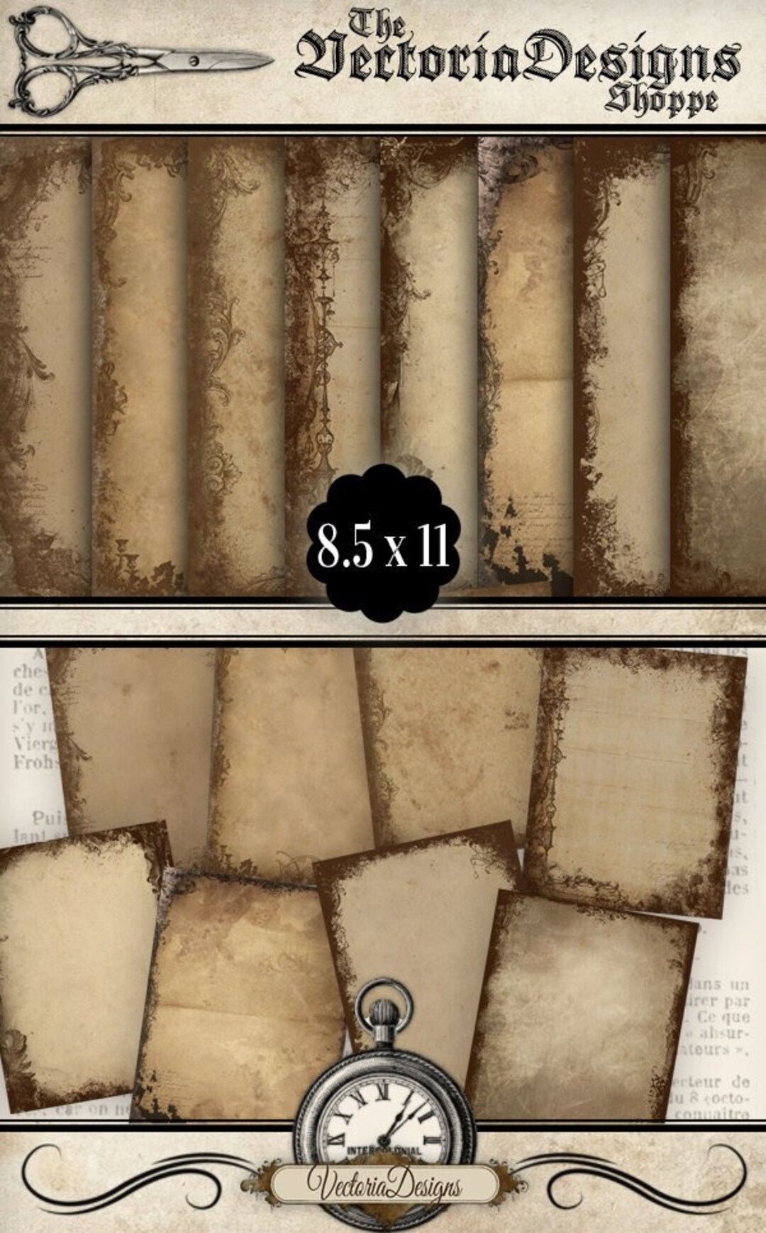 Vintage Frames Paper Pack 8.5 X 11 Inch Digital Paper Pack Instant ...