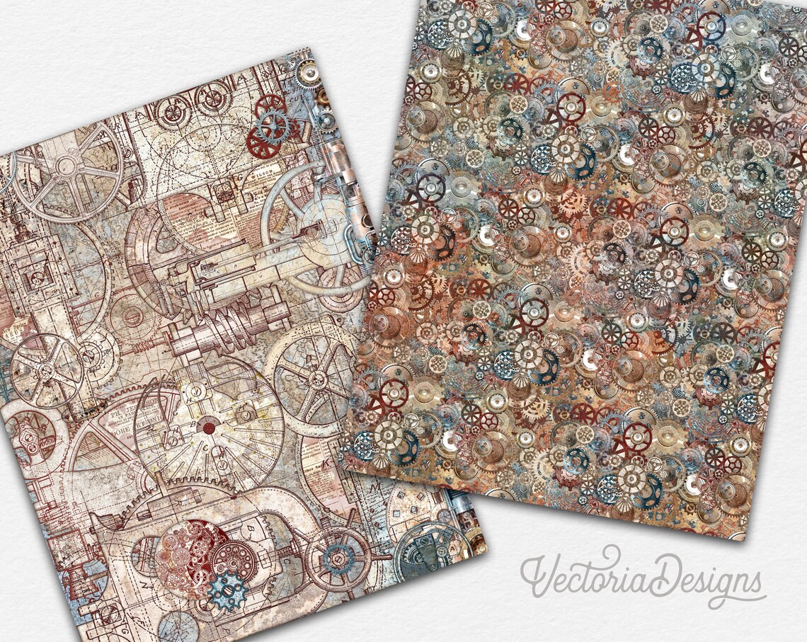 Rusty Steampunk Cogs Paper Pack, Steampunk Paper Pack, Digital Paper ...